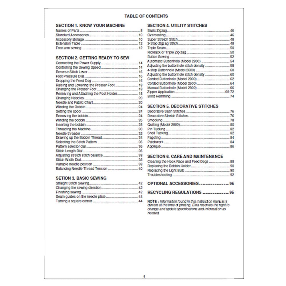 Elna 2800 Instruction Manual
