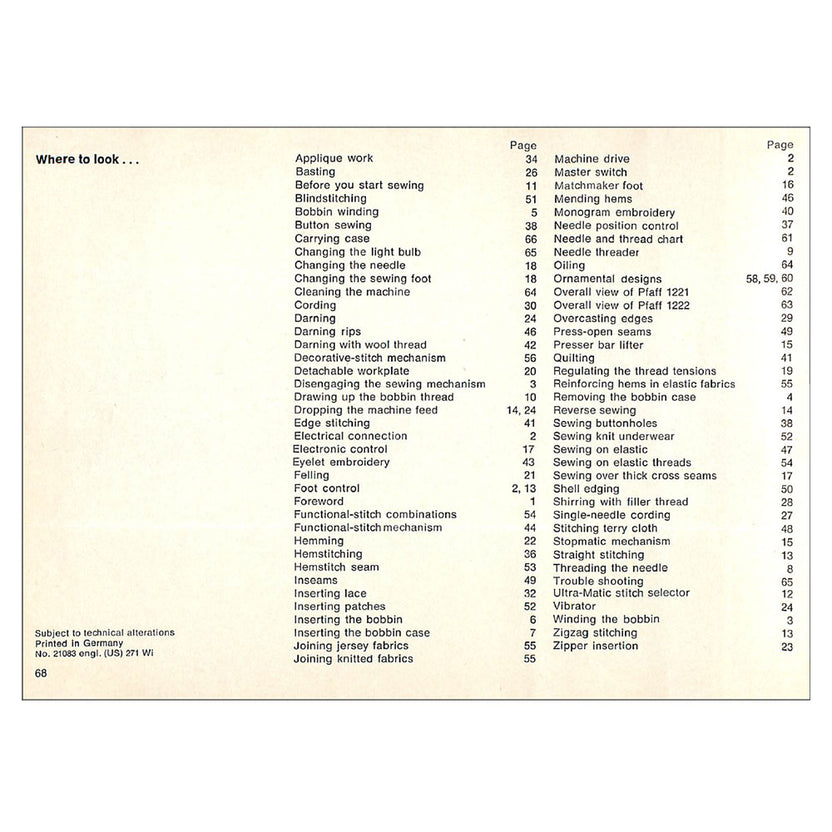 Pfaff 1222 Instruction Manual