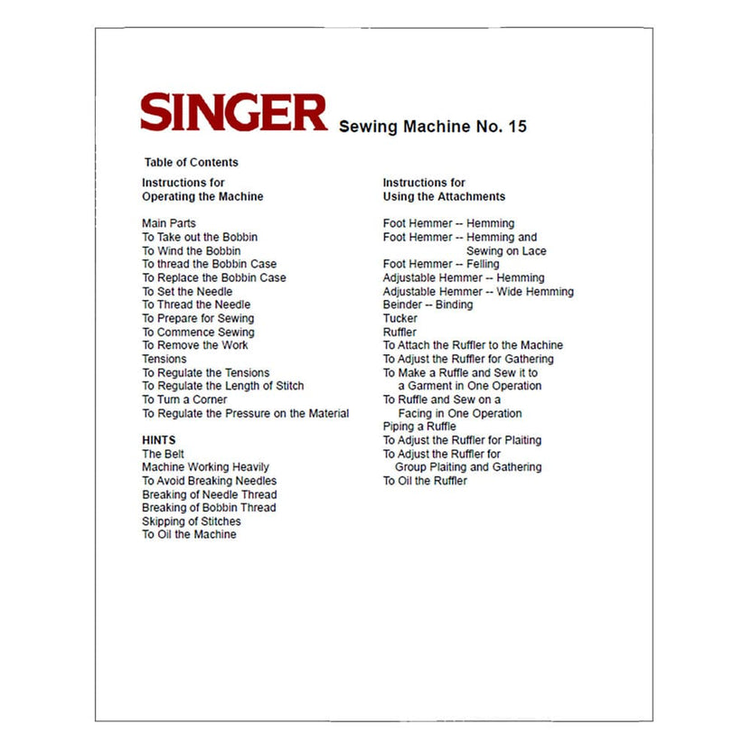 Singer 15-30 Instruction Manual