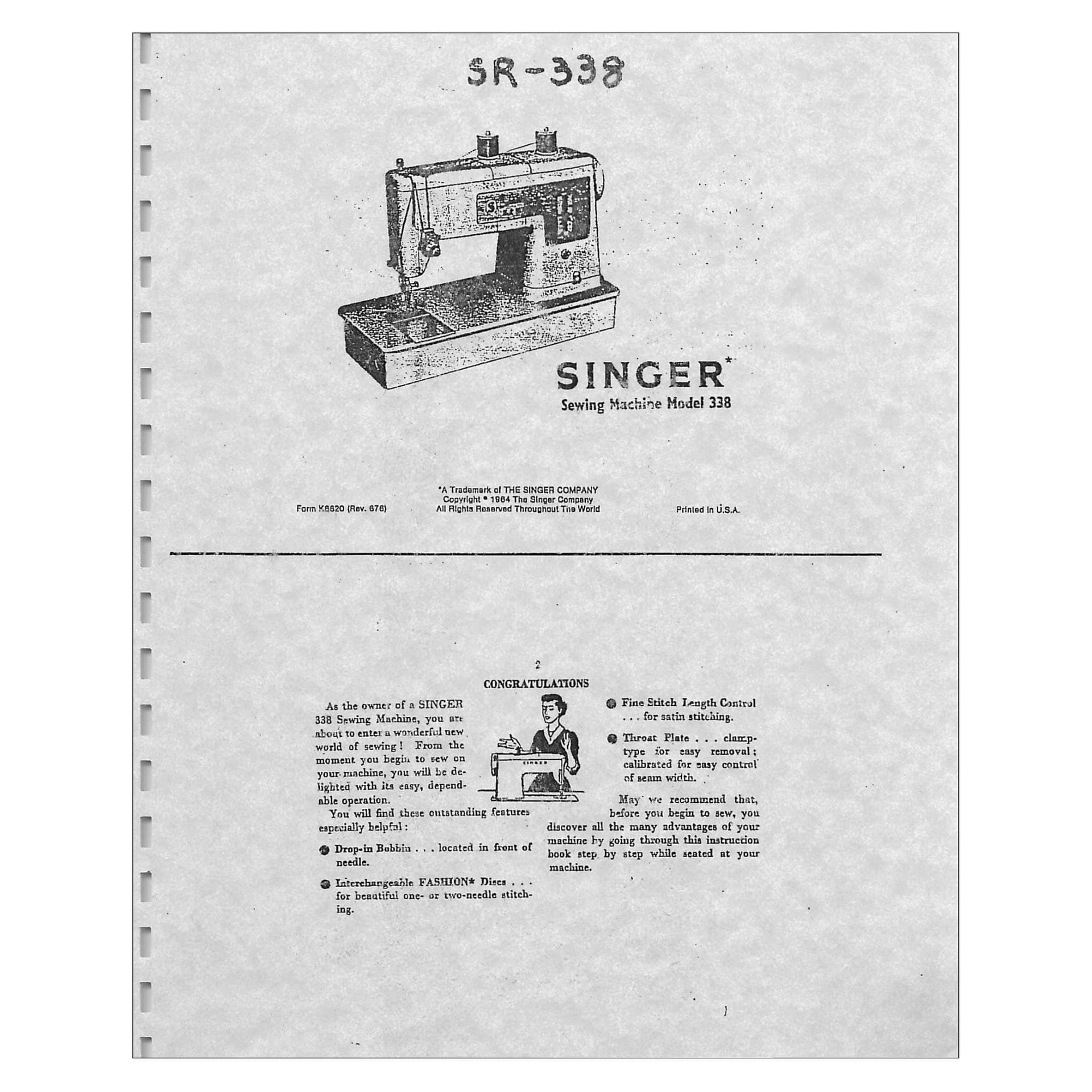 Singer 338 Instruction Manual