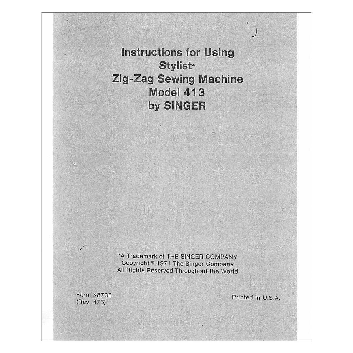 Singer Stylist 413 Instruction Manual