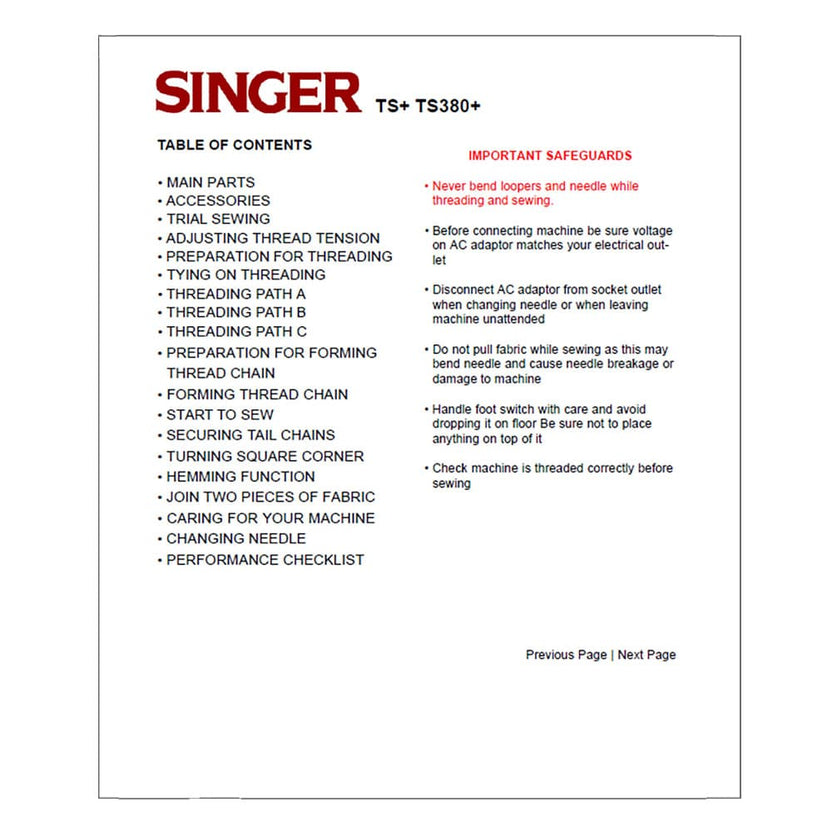 Singer TS380A (Tiny Serge) Instruction Manual