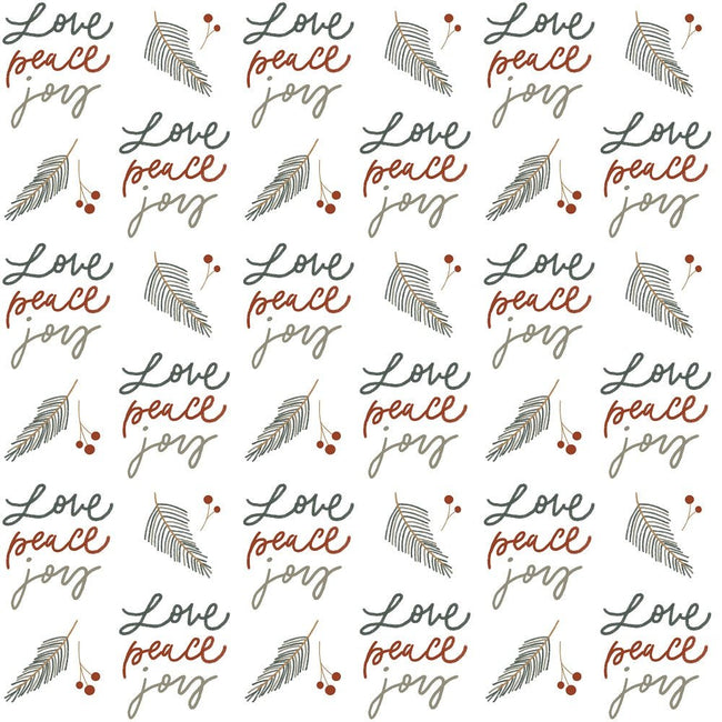 Joyful Christmas Love, Peace, & Joyful Fabric - White