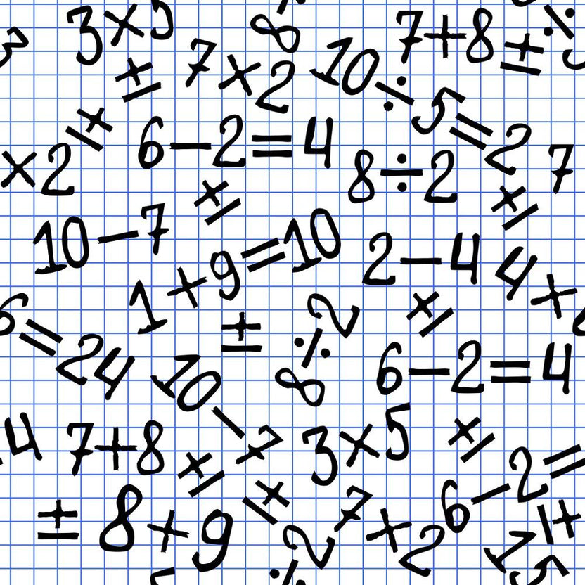 Math Equations On Graph Paper Fabric - White