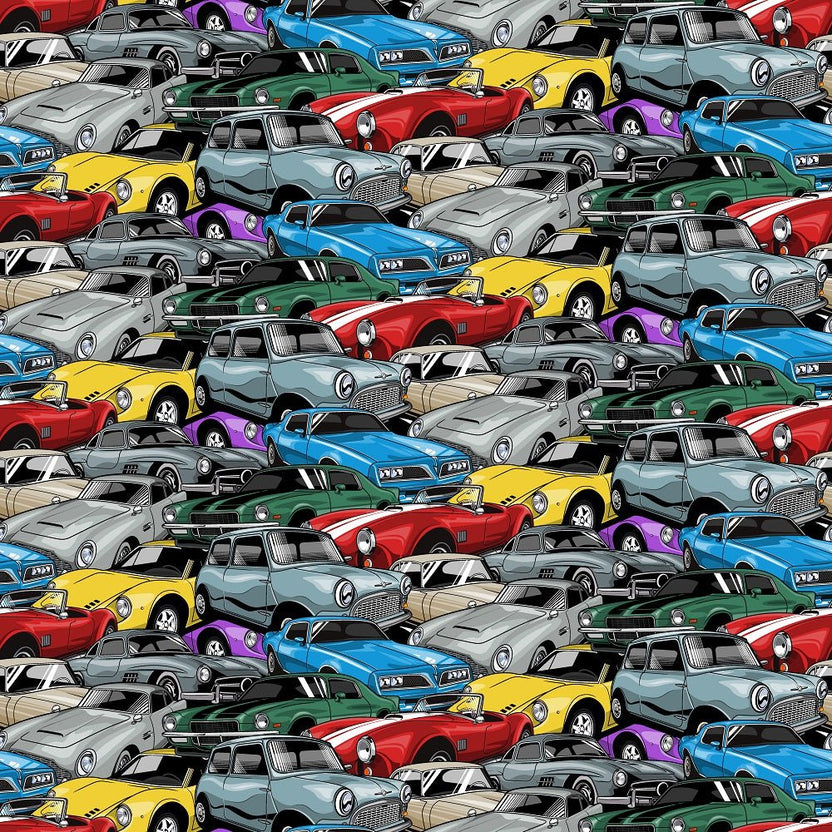 Packed Cool Cars Fabric