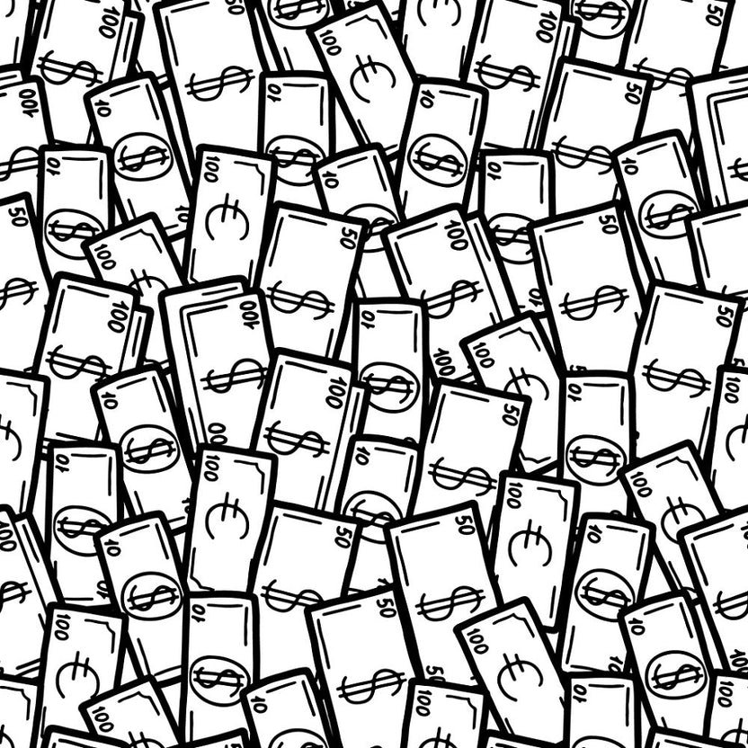 Packed Money Fabric - Black/White