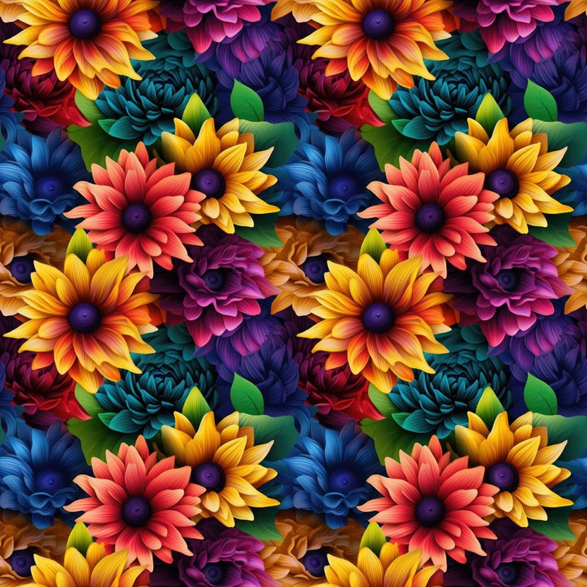 Packed Rainbow Flower Fabric