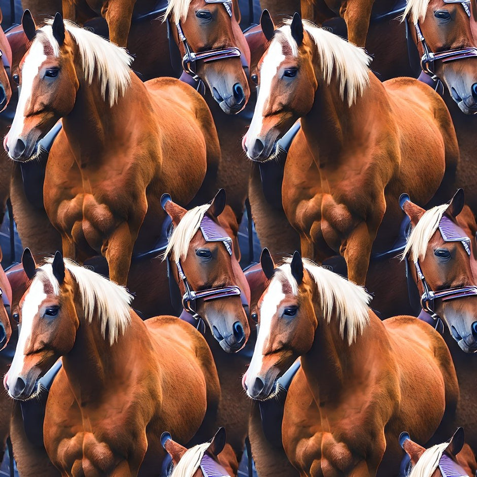 Packed Realistic Horses Pattern #1 Fabric