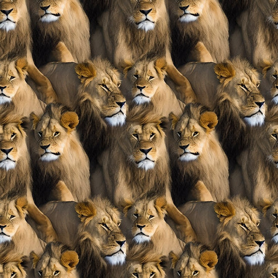Packed Realistic Lions Pattern #1 Fabric