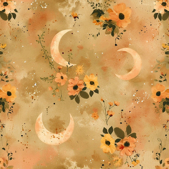 Pastel Crescent Floral Moon Fabric - Sherbet