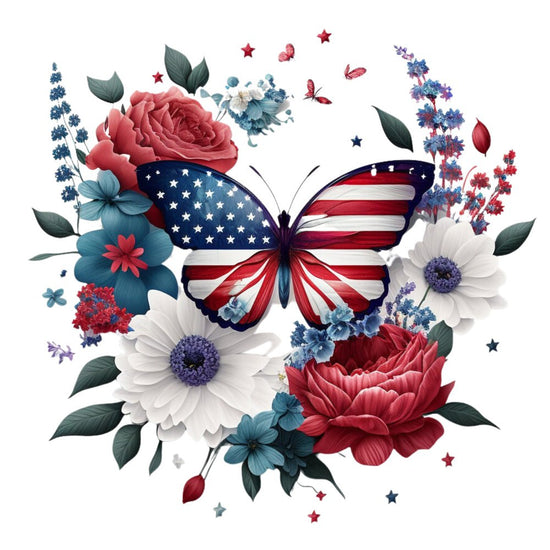 Patriotic Floral Butterfly #1 Fabric Panel