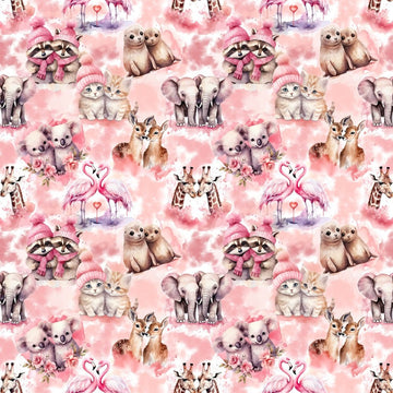 Pink Winter Coupled Animals Fabric