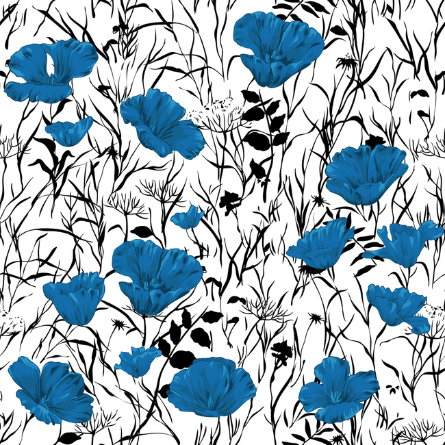 Poppy Fields Fabric - Blue