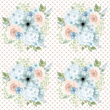 Powder Blue Bouquets on Hearts Fabric