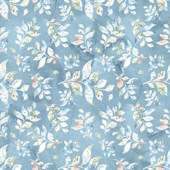 Powder Blue Leaves Fabric