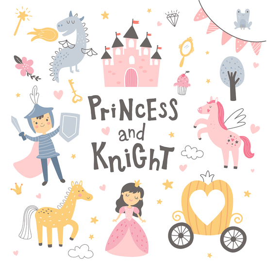 Princess & Knight Scene Fabric Panel