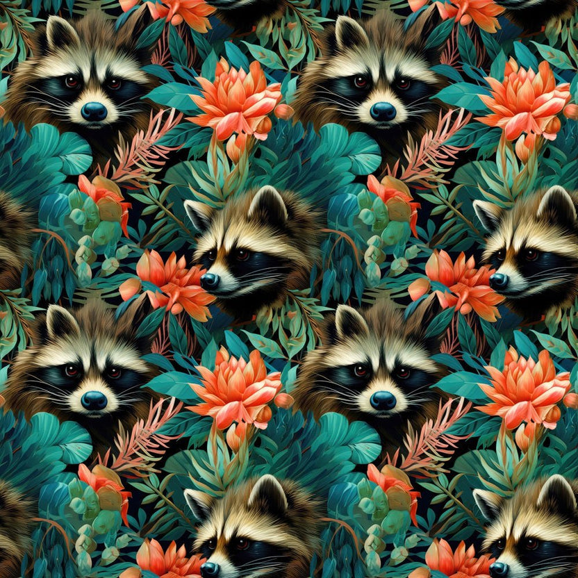 Racoon & Floral Fabric