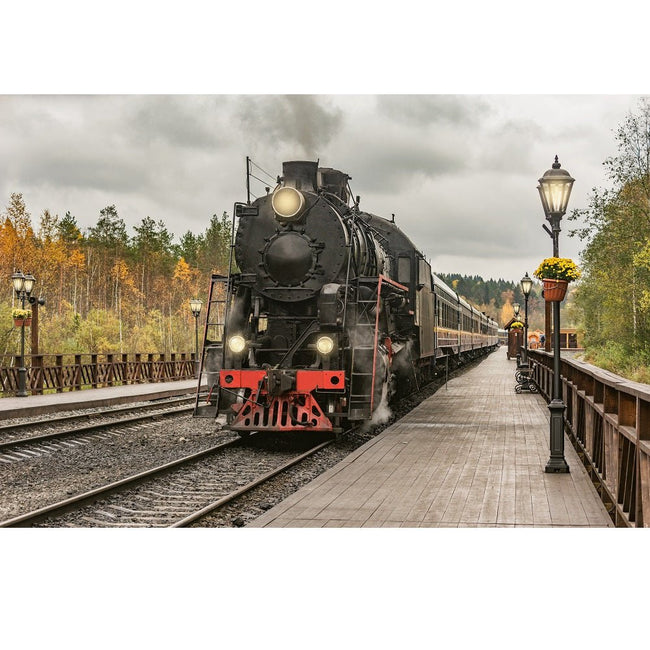 Realistic Steam Train Departing Station Fabric Panel