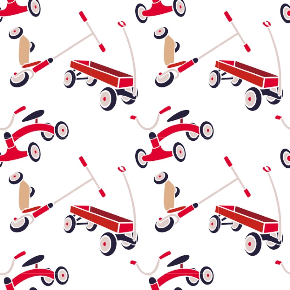 Red Wagon Fabric - White