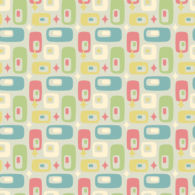 Retro Atomic Shapes & Stars Fabric