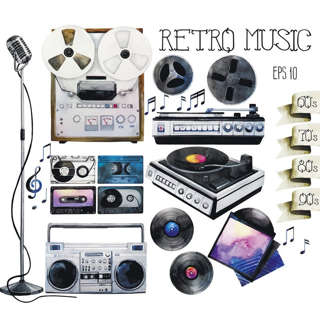 Retro Music Devices Fabric Panel