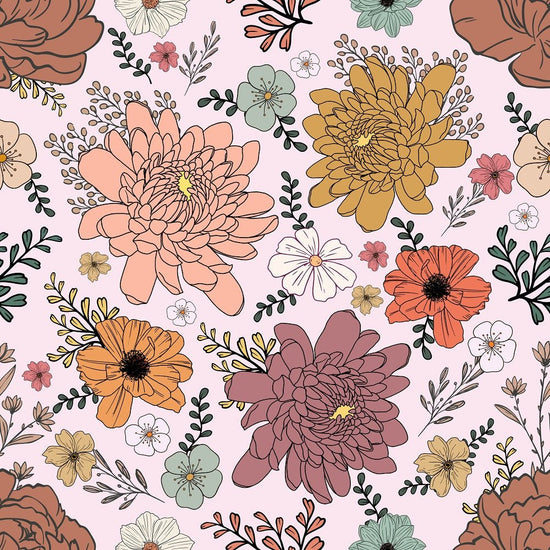 Retro Spring Floral Fabric - Pink