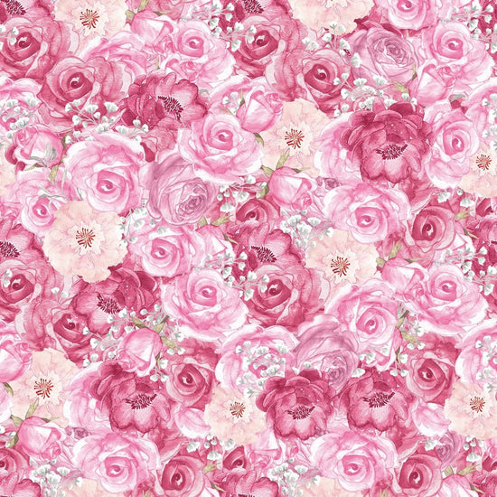 Roses Heart Valentine Packed Flowers Fabric