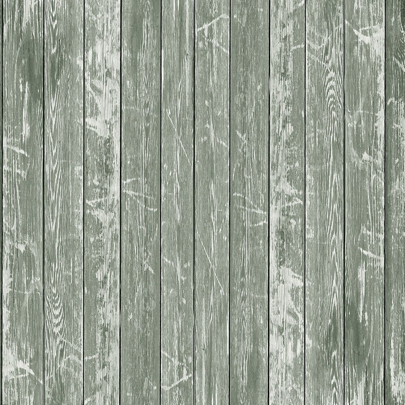 Rustic Wood Planks Fabric - Moss Green