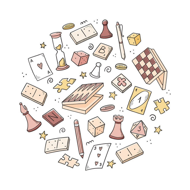 Sketched Board Game Elements Fabric Panel