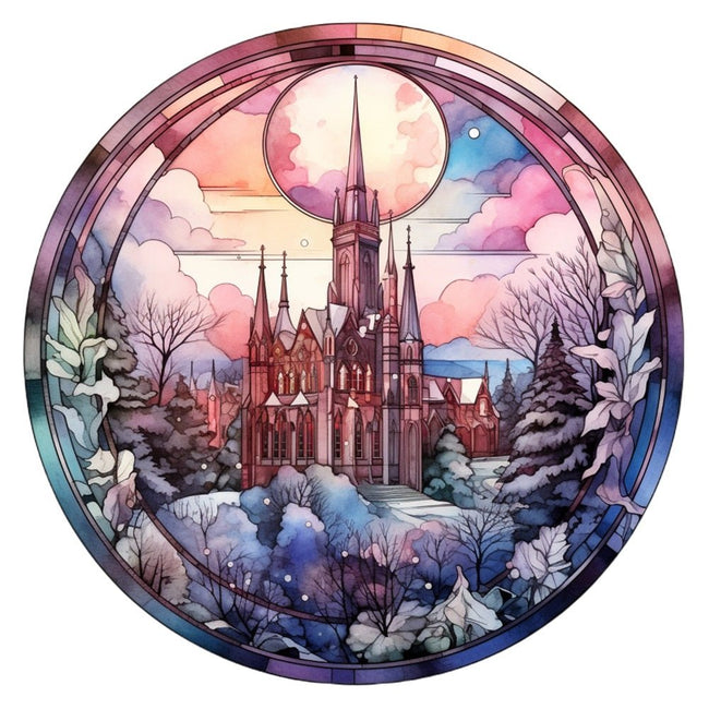 Stained Glass Castle #6 Fabric Panel