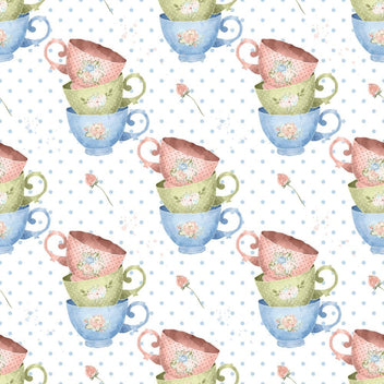 Tea Time Cup Set Fabric - White
