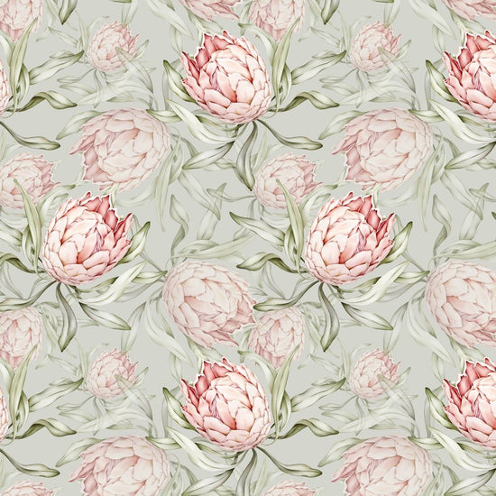 Tropical Protea Flower Fabric - Pink/Green