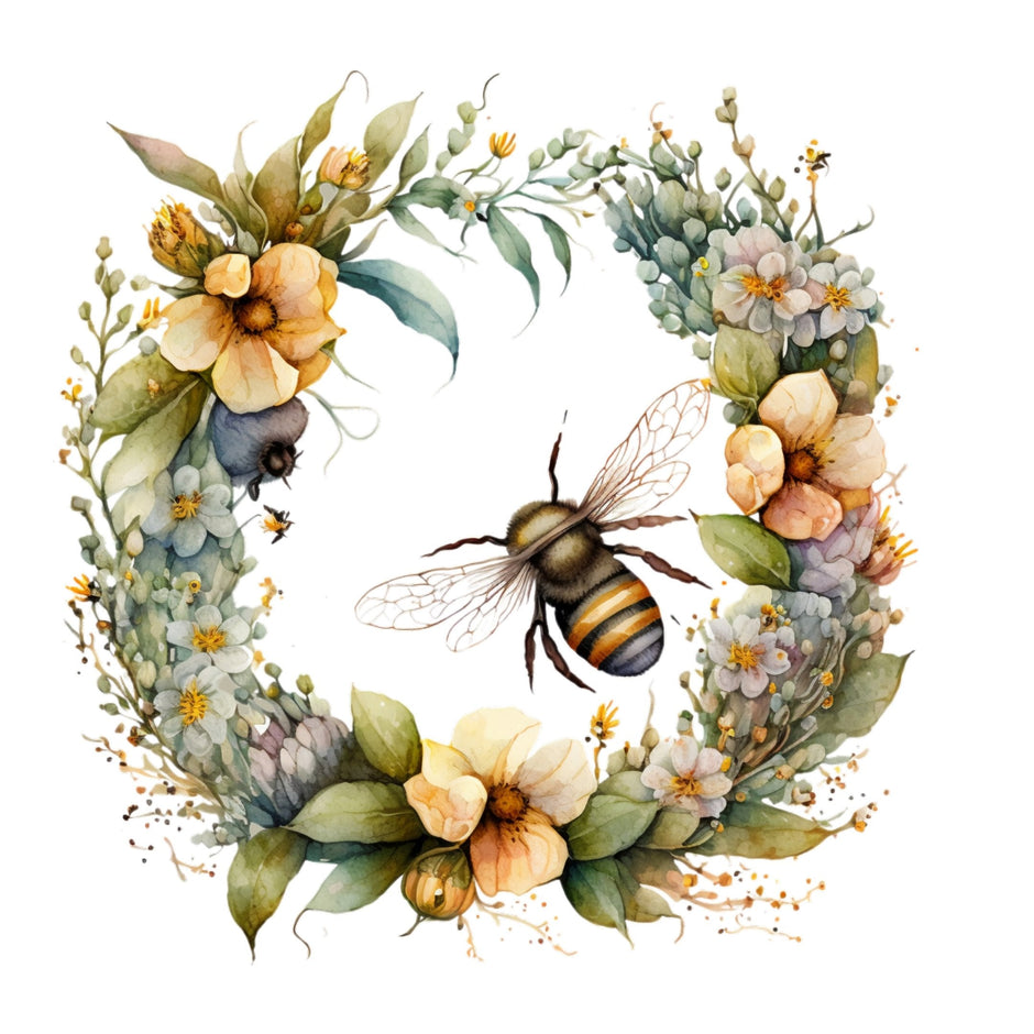 Vintage Bee Scene #1 Fabric Panel