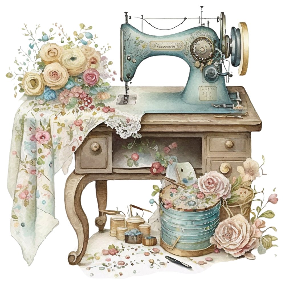 Vintage & Floral Sewing Machine 6 Fabric Panel