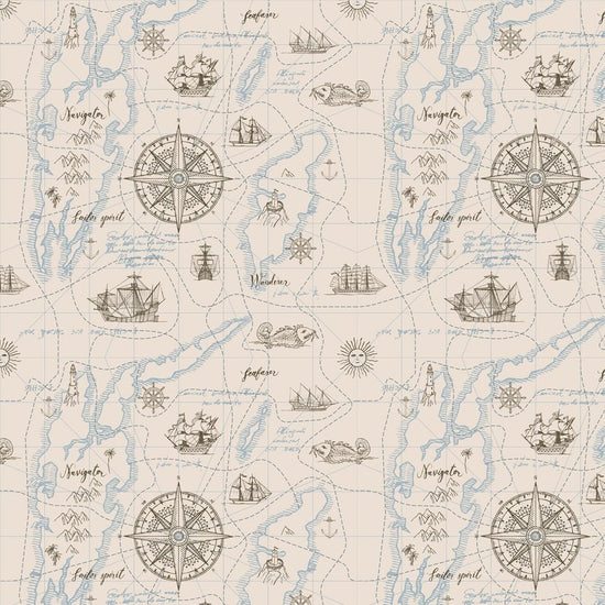 Vintage Navigator Map Fabric - Tan