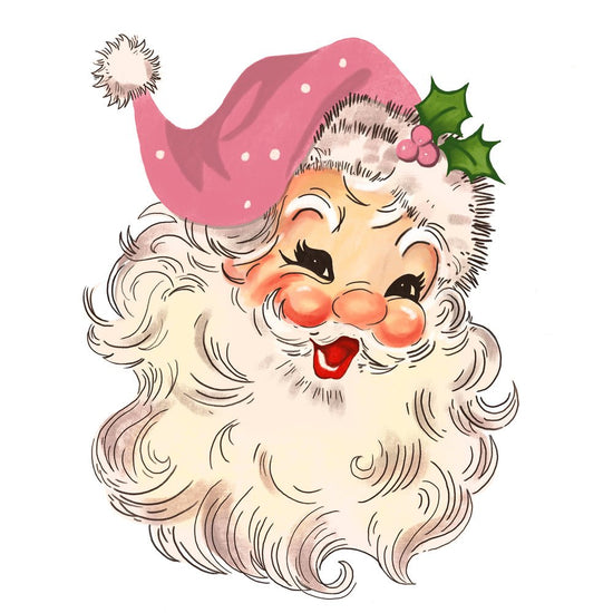 Vintage Santa Claus #6 Fabric Panel - Pink