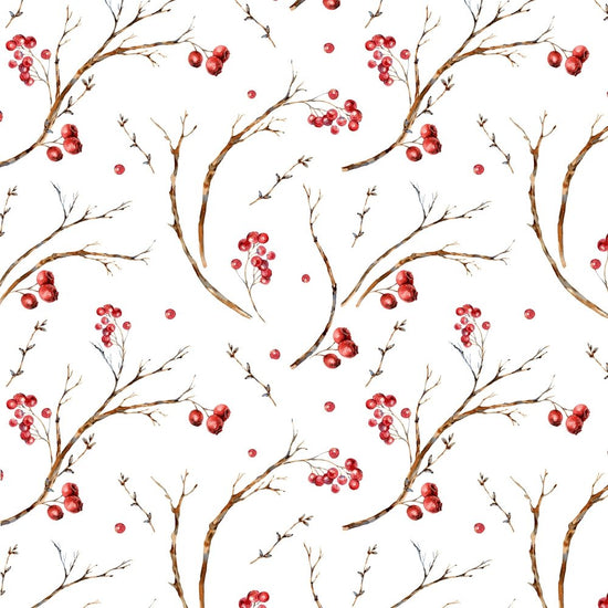 Vintage Tree Branches & Berries Fabric - White