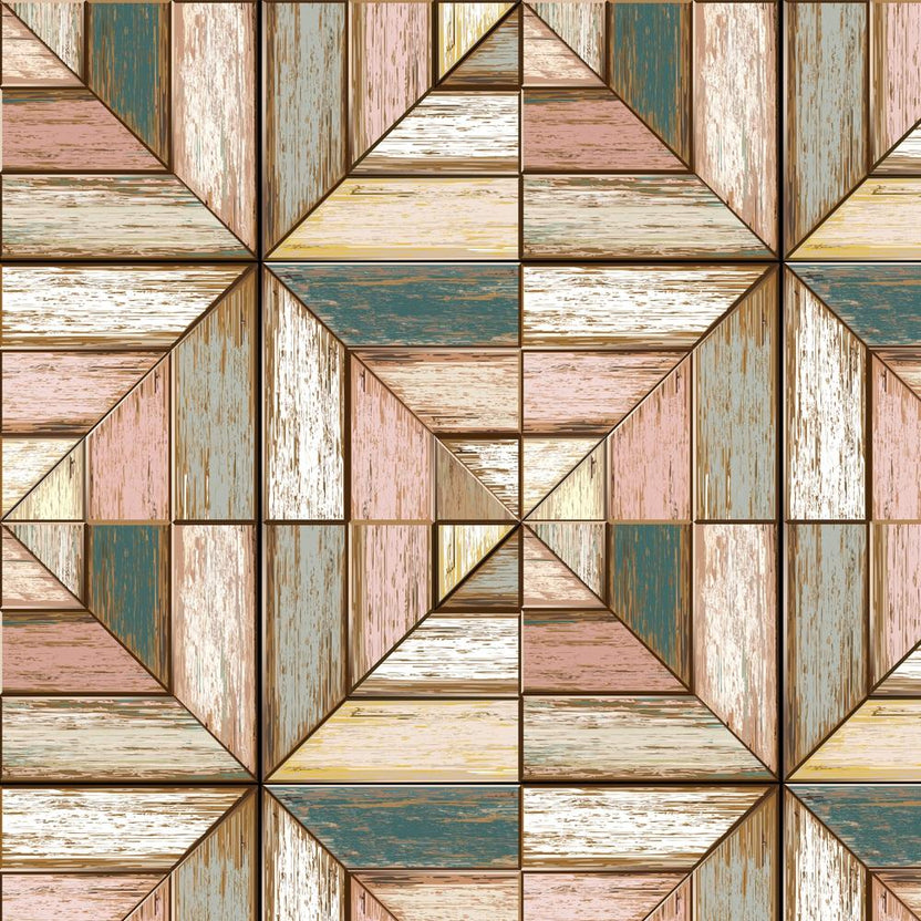Vintage Wooden Block Pattern Fabric - Multi