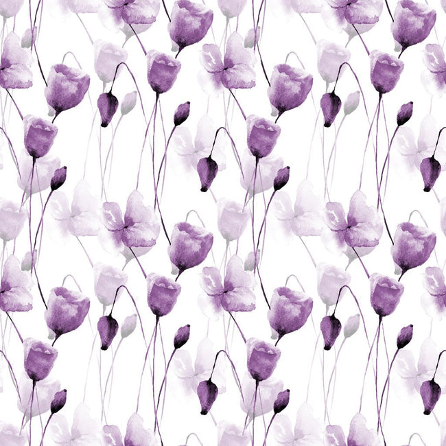 Watercolor Purple Long-stemmed Poppy Floral Fabric