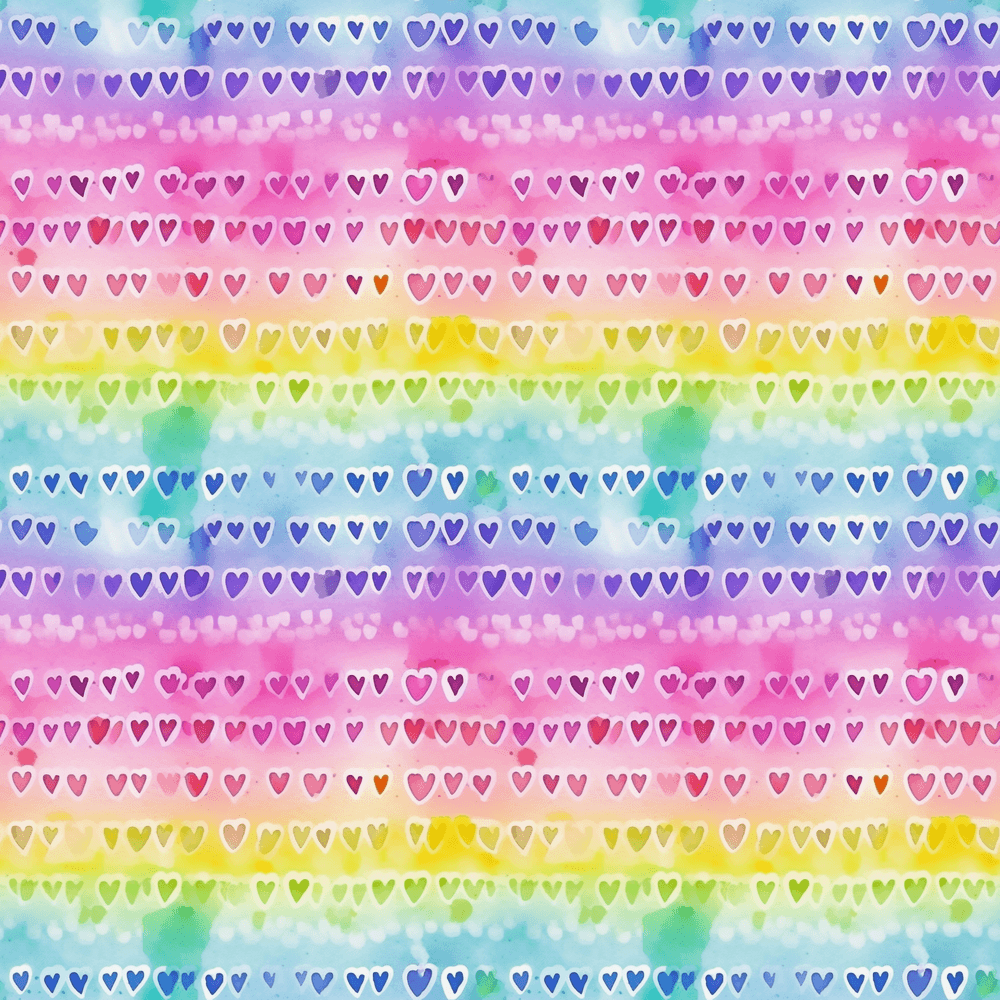 Watercolor Rainbow Hearts Pattern #7 Fabric
