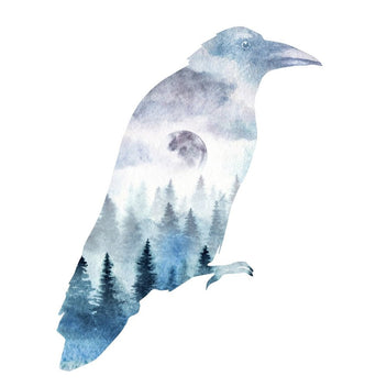 Watercolor Raven Fabric Panel