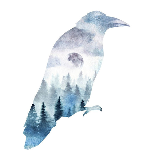 Watercolor Raven Fabric Panel