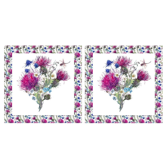 Watercolor Thistles & Wildflowers Pillow Panel