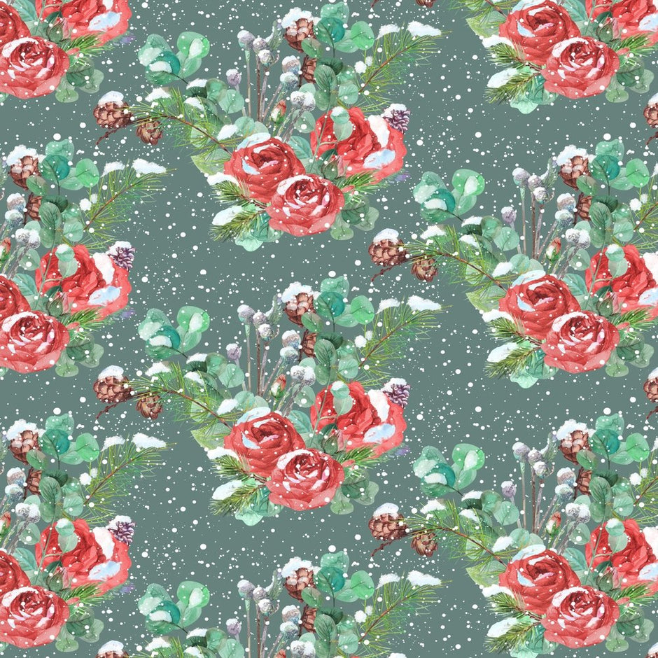 Winter Roses Fabric - Gray